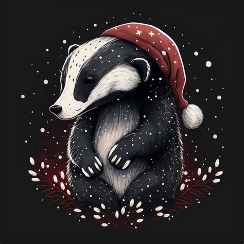 Premium Photo Cute Anthro Badger Wearing A Santa Hat