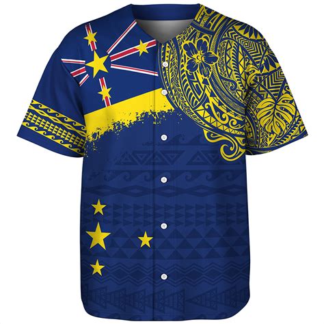 Niue Baseball Shirt Polynesian Flag With Coat Of Arms