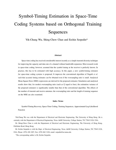 Pdf Symbol Timing Estimation In Space Time Coding Systems Based On