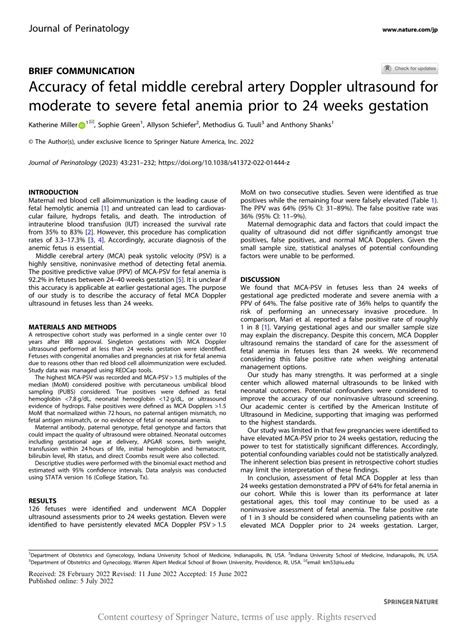 Accuracy Of Fetal Middle Cerebral Artery Doppler Ultrasound For