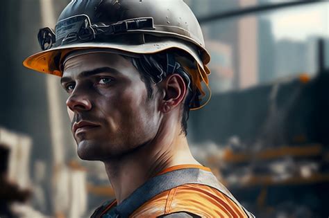 Premium Ai Image Young Construction Worker Portrait With Safety Helmet On A Construction Site