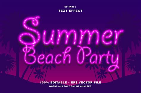 Summer Beach Party Neon Glow Text Effect Graphic By Kardus Std