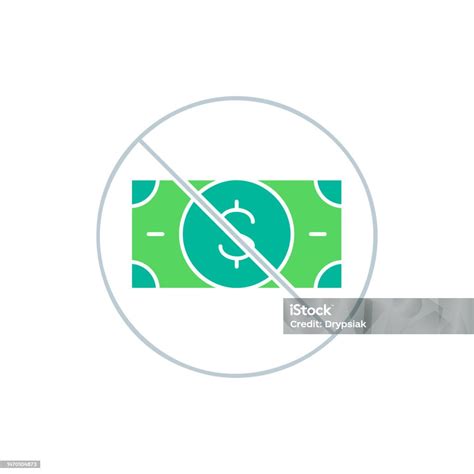 금지 기호가 있는 돈 지폐 돈 없음 신용 거부 흰색 윤곽선 아이콘 현금 지불 종이 청구서 달러 기호 디자인 100 달러 지폐 미국 지폐 통화에 대한 스톡 벡터 아트 및 기타