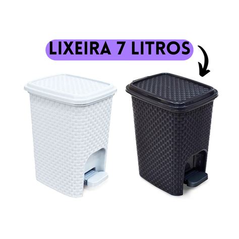 Lixeira Cesto Rattan De 7 Litros Preto Tampa E Pedal Para