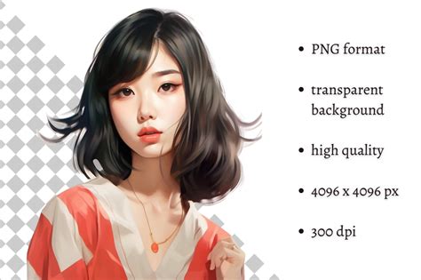 Beautiful Asian Modern Girl Png Clipart Graphic By Mashmashstickers