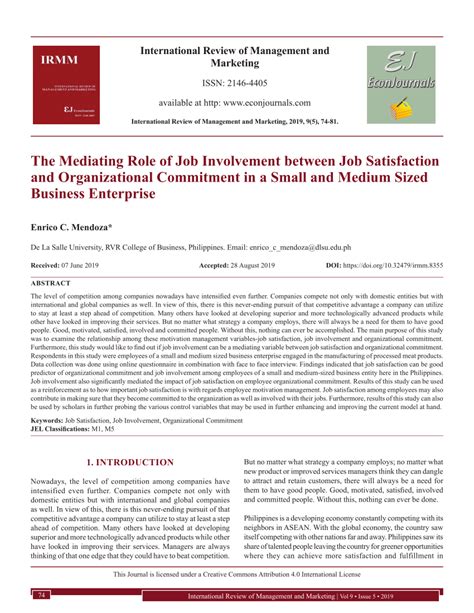 Pdf The Mediating Role Of Job Involvement Between Job Satisfaction And Organizational