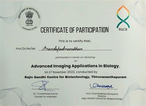 I Am Very Glad To Share That I Have Attended A Hands On Workshop On Advanced Imaging