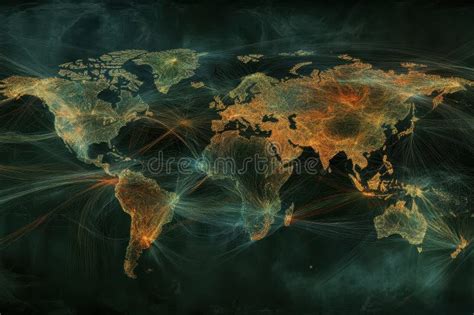 Global Data Connections And Network Paths Represented On A Dark