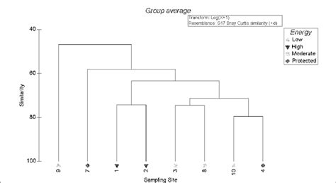 Cluster Analysis Bray Curtis Showing Percent Similarity Of All Sites