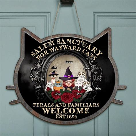 Custom Personalized Halloween Cat Mom Door Sign Upto 6 Cats Hallow — Custs