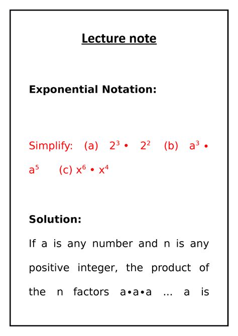 Lecture Note Of Exponential Notation Lecture Note Exponential