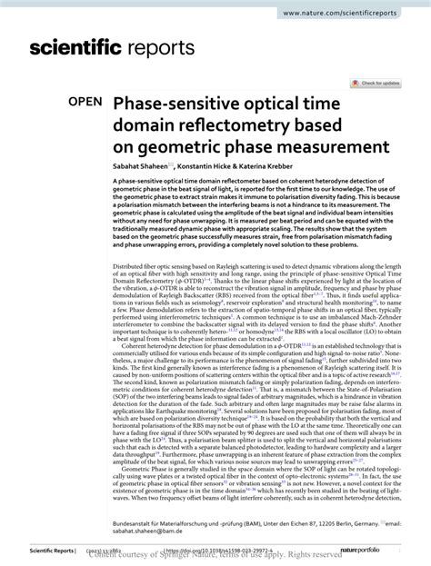 Pdf Phase Sensitive Optical Time Domain Reflectometry Based On Geometric Phase Measurement