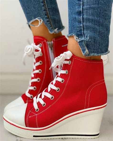 Eyelet Lace Up Platform Wedge Sneakers Wedge Shoes Wedge Sneakers