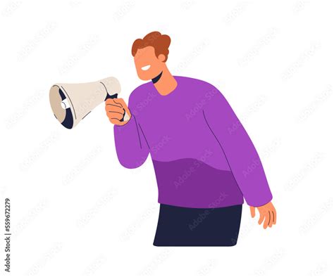 Person Holding Loudspeaker Man Announcing News With Loud Speaker In