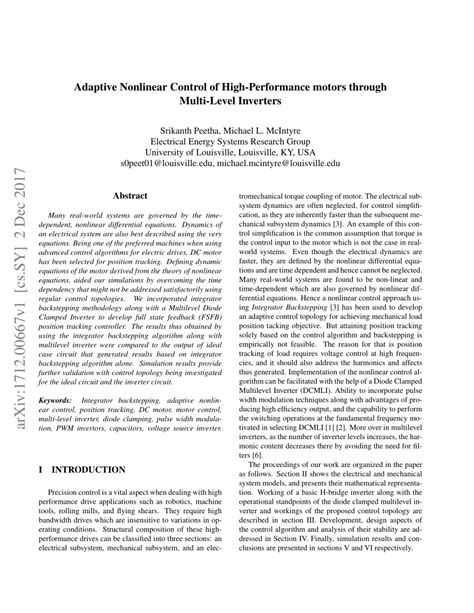 Pdf Adaptive Nonlinear Control Of High Performance Motors Through