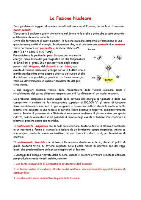 La Fusione Nucleare La Fusione Nucleare Sono Gli Elementi Leggeri Ad