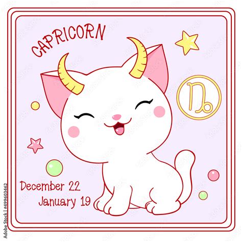 Zodiac Capricorn Sign Character In Kawaii Style Square Card With Cute