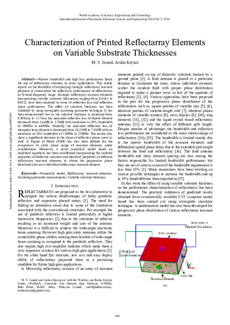 pdf characterization of printed reflectarray elements on variable