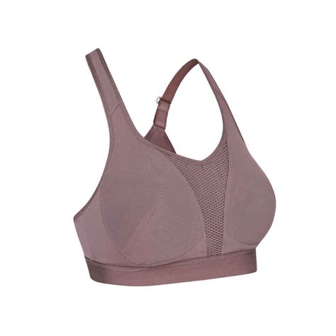 Womens High Support Bra With Crossed Straps Taupe Pink Decathlon