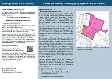 Online Bürgerversammlung zum Bebauungsplan Nr 759 Gesamtschule