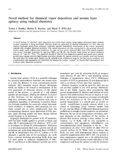 Pdf Novel Method For Chemical Vapor Deposition And Atomic Layer Epitaxy Using Radical