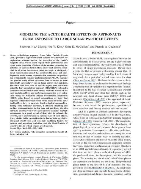 Pdf Modeling The Acute Health Effects Of Astronauts From Exposure To Large Solar Particle Events