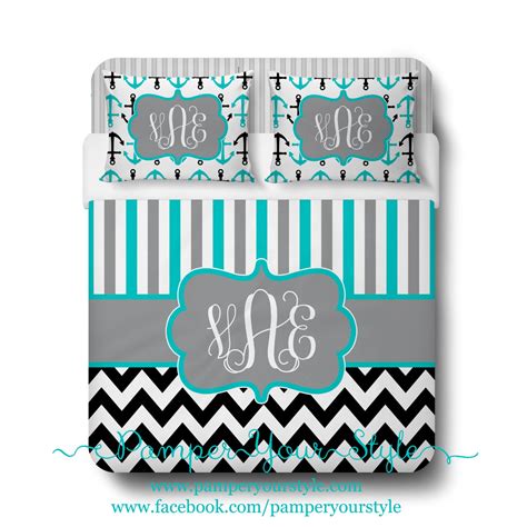 Nautical Striped And Chevron Bedding Custom Aqua Gray And Etsy