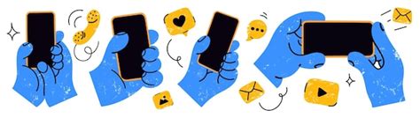 Premium Vector Hands Holding Mobile Phones With Social Media Icons