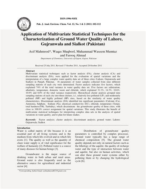 Pdf Application Of Multivariate Statistical Techniques For The Characterization Of Ground