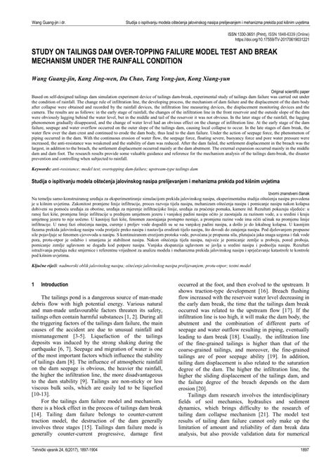 PDF Study On Tailings Dam Over Topping Failure Model Test And Break