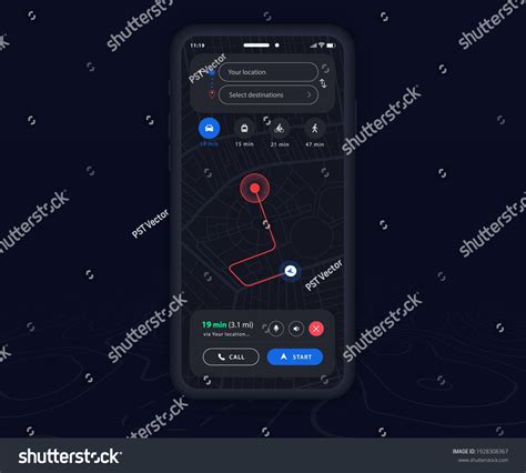 Smartphone Map Gps Navigation App Dark Stock Vector Royalty Free 1928308367 Shutterstock