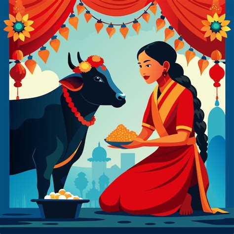 Gai Tihar Festival Celebration With Worship Of Cow Happy Tihar