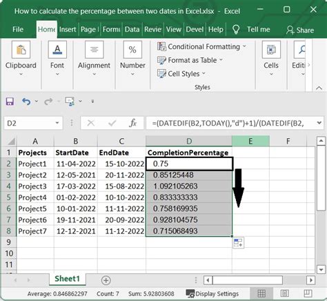 Excel 如何计算两个日期之间的百分比极客教程