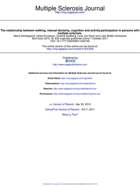 Pdf The Relationship Between Walking Manual Dexterity Cognition And Activity Participation