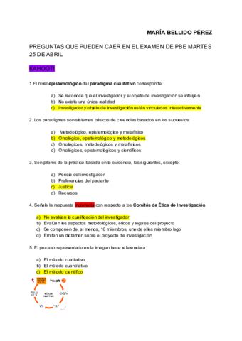 Examen 1o Ciclo Enfermeria Basada En La Evidencia Pdf