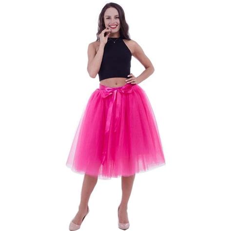 Women Tulle Skirt Adult 7 Layered Pleated Hot Pink Gem