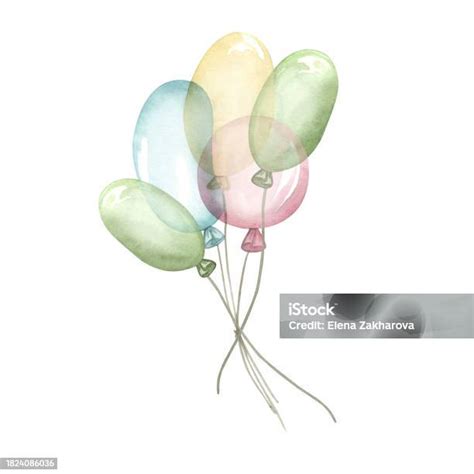 수채화 그림 풍선 인사말 카드 초대장 파티 축하 생일 축하 베이비 샤워 신생아에 대 한 손으로 그린 그림 Isolated 요소