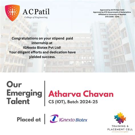 A C Patil College Of Engineering On Linkedin Congratulations Atharva