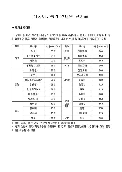 장치비 통역안내원 단가표 장치비 통역안내원 단가표 장치비 통역안내원 단가표 문서 양식 서식 포탈 문서