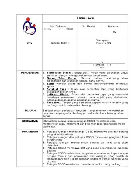 Sop Cssd Pdf Kesehatan Holistik