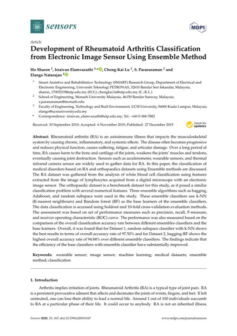 PDF Development Of Rheumatoid Arthritis Classification From Electronic Image Sensor Using