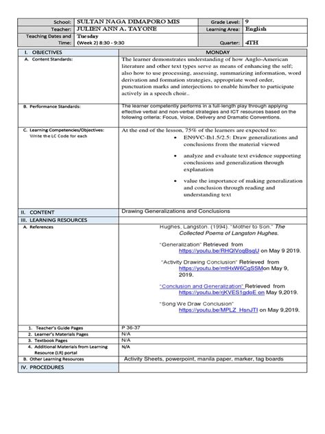 English 9 Drawing Generalization And Conclusion Pdf Educational