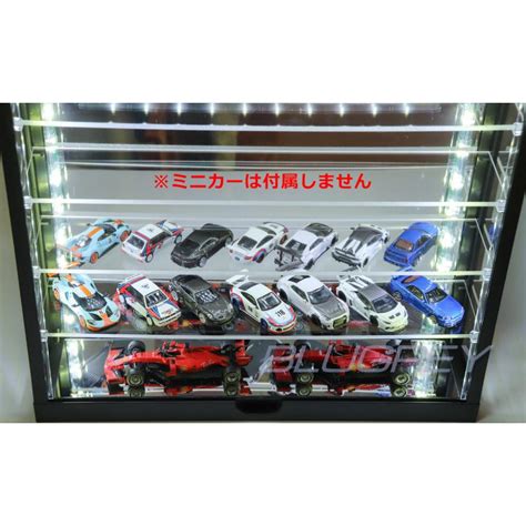 アクリル ディスプレイ ボックス 薄型5段 壁掛け ブラック Ledイルミネーション付き 背面ミラー Usb電源 ショーケース ミニカー