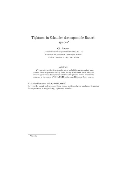 Pdf Tightness In Schauder Decomposable Banach Spaces