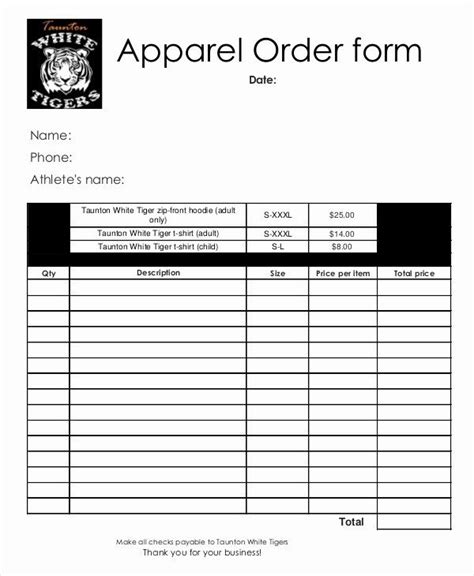 Apparel Order Form Template Excel Social Media Template