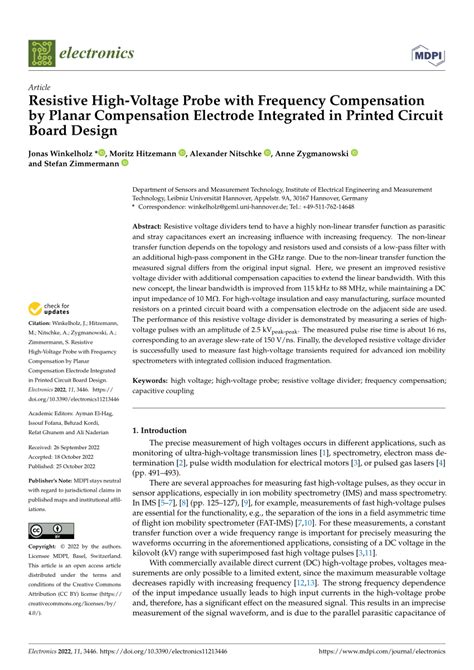 Pdf Resistive High Voltage Probe With Frequency Compensation By Planar Compensation Electrode