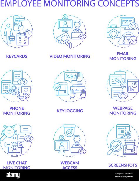 Employee Monitoring Blue Gradient Concept Icons Set Stock Vector Image And Art Alamy