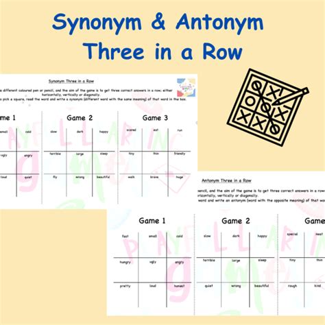 Synonym And Antonym Three In A Row Playful Learning Games