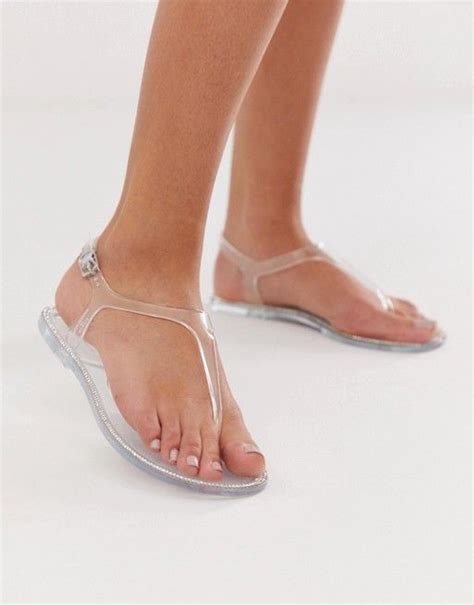 New Look Jelly Flat Sandals In Clear Asos Jelly Flats Minimalist