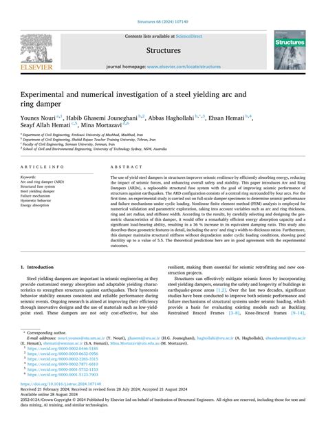 Pdf Experimental And Numerical Investigation Of A Steel Yielding Arc And Ring Damper